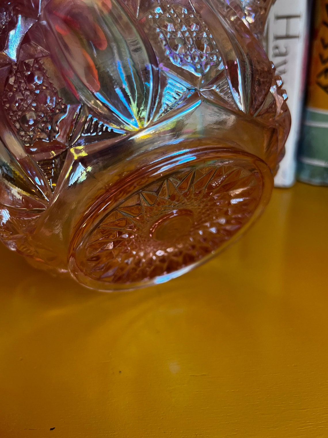 Vintage L.E. Smith Glass Quintec Pink Iridescent Luster Basket With ...