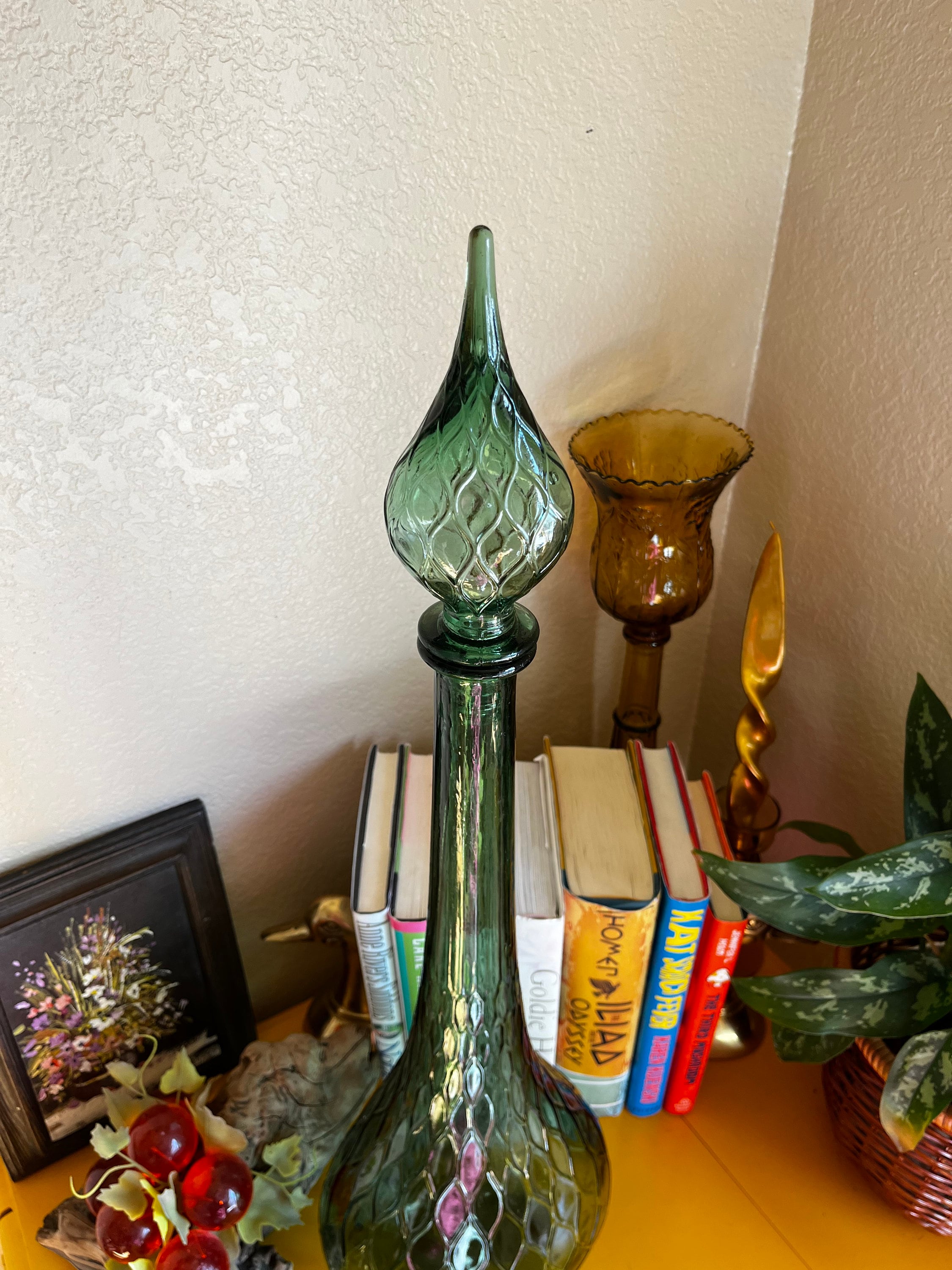 Vintage Quilted Empoli Glass Green Genie Bottle Decanter With Stopper ...
