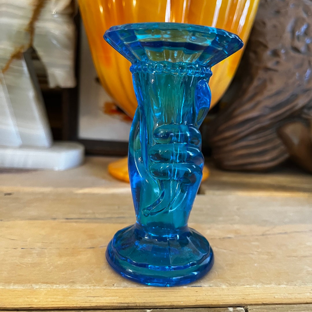 Vintage Fenton Blue Opalescent Miniature Hand Vase - Etsy