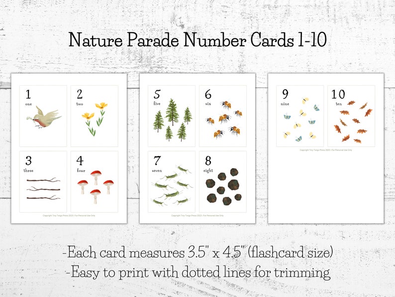 Nature Number Cards 1-10 Printable Counting Cards - Etsy