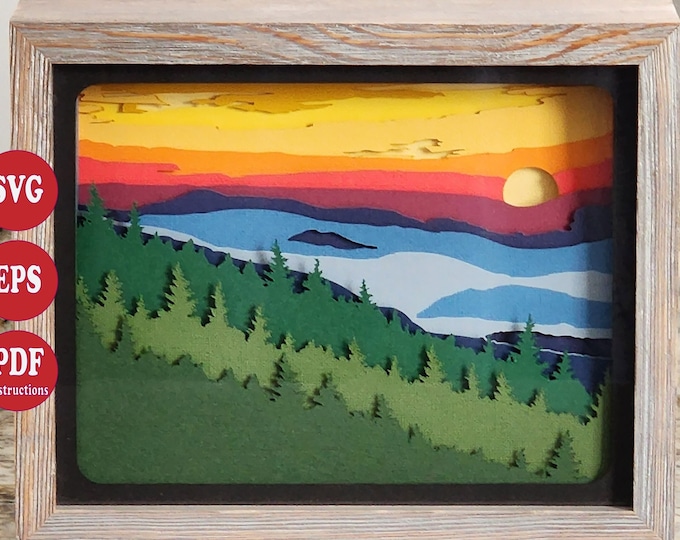 Smoky Mountain Sunset Shadow Box SVG File, 3D SVG, Layered Shadow Box ...