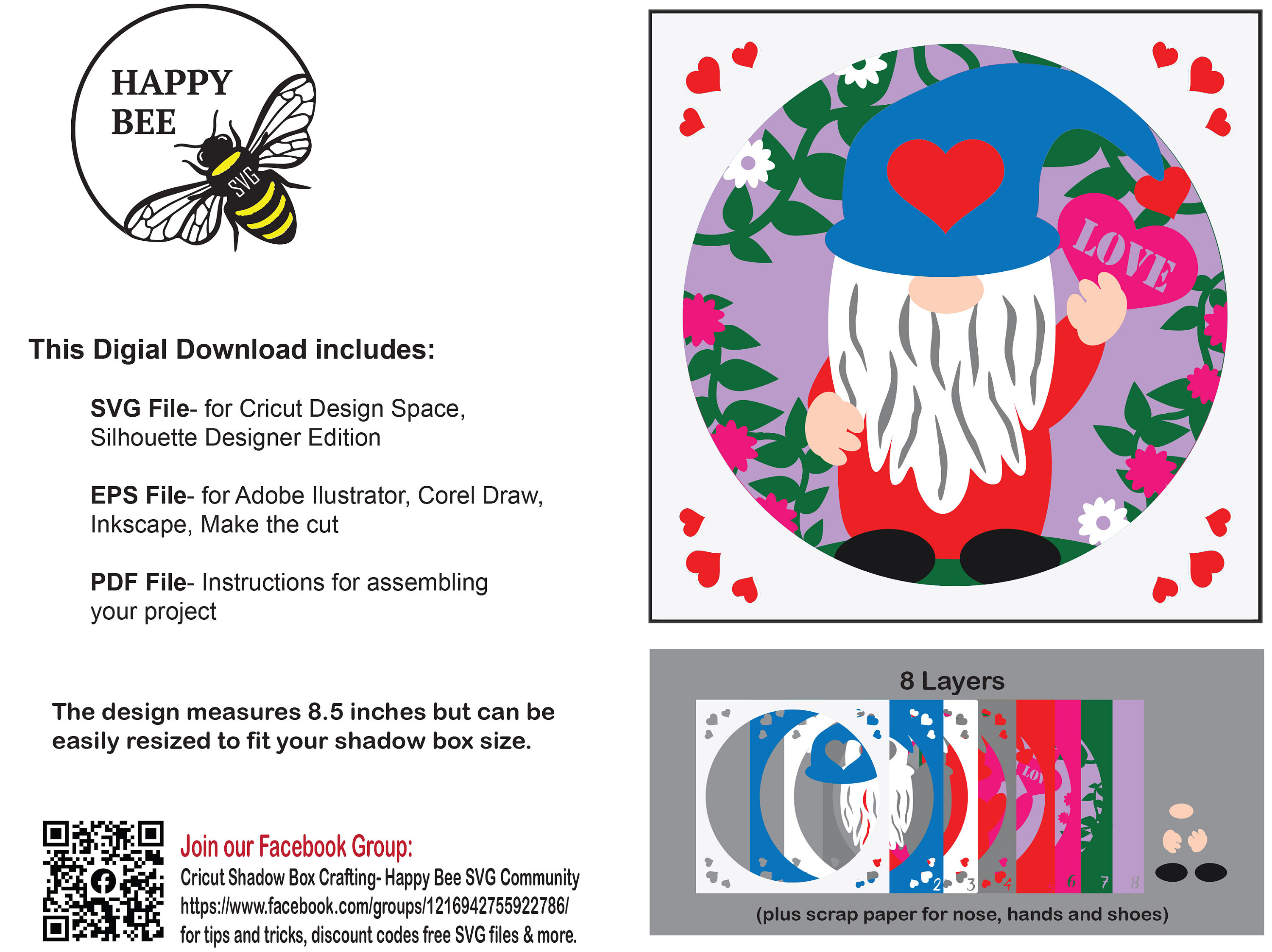 Gnome Shadow Box SVG File, 3D SVG, Layered Shadow Box, Love, Valentine ...