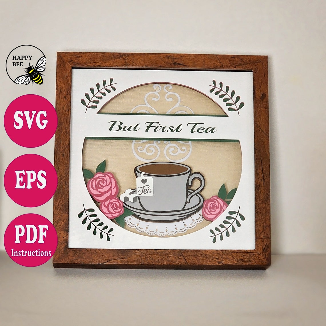 Tea Shadow Box SVG File, 3D SVG, Layered Shadow Box, Tea Cup, Tea Bag ...