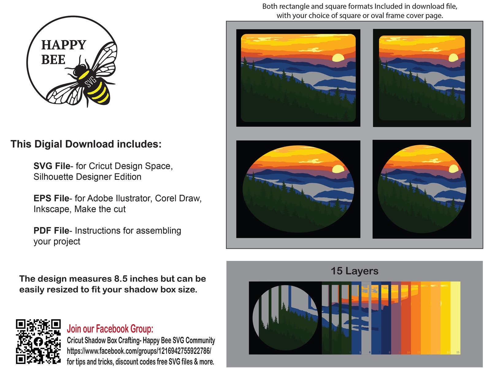 Smoky Mountain Sunset Shadow Box SVG File, 3D SVG, Layered Shadow Box ...