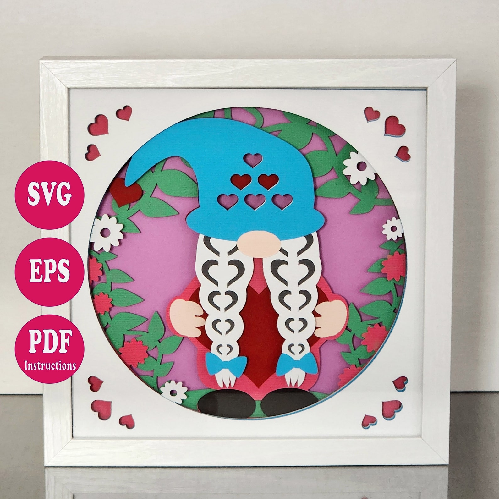 Gnome Girl Shadow Box SVG File, 3D SVG, Layered Shadow Box, Love ...