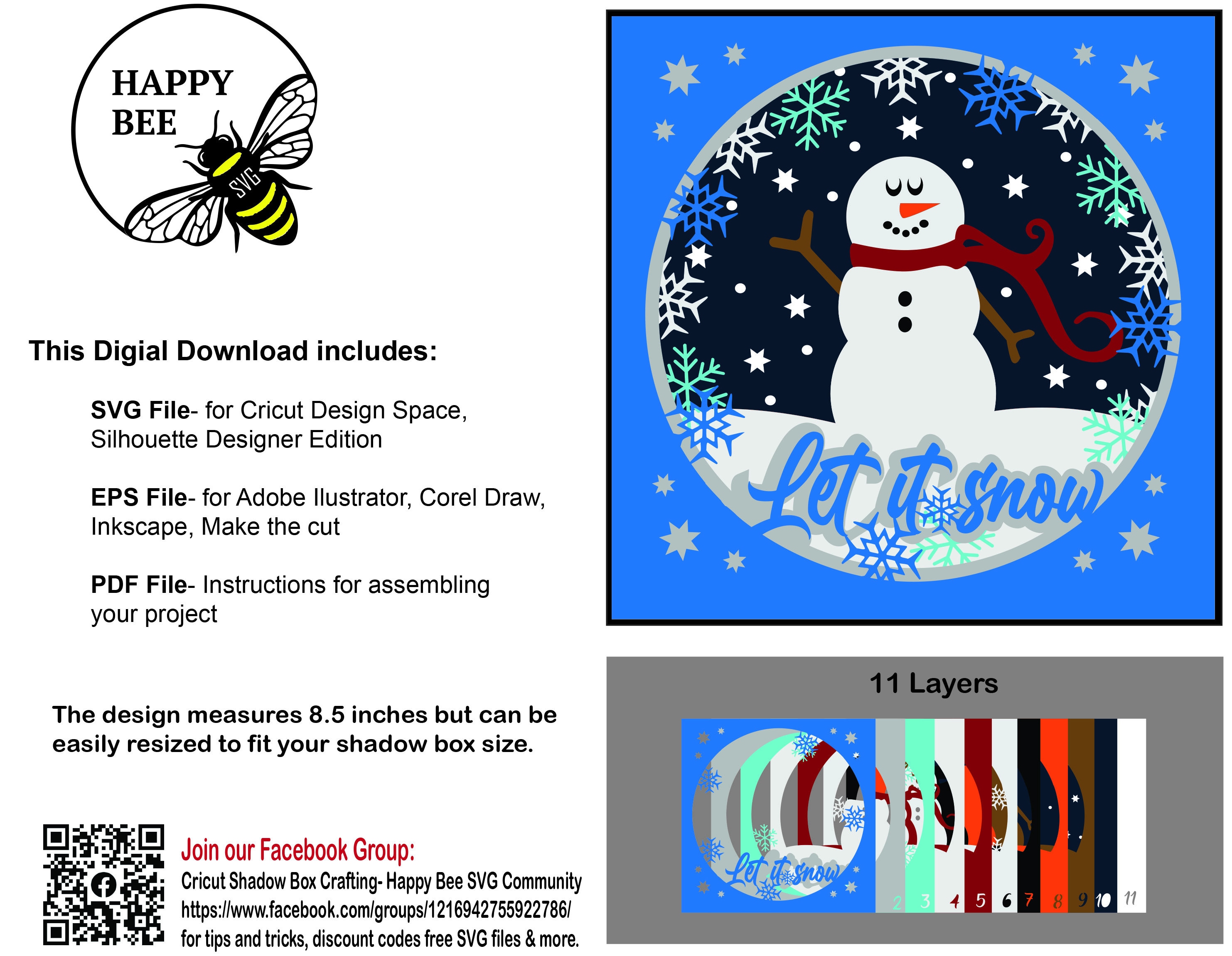 Let It Snow, Snowman Shadow Box SVG File, 3D SVG, Layered Shadow Box ...