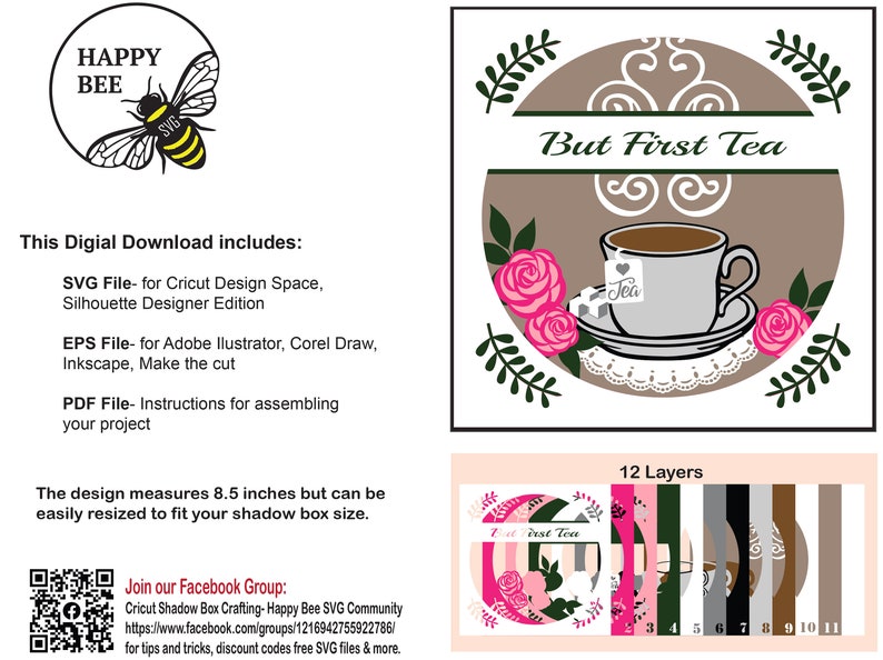 Tea Shadow Box SVG File, 3D SVG, Layered Shadow Box, Tea Cup, Tea Bag ...