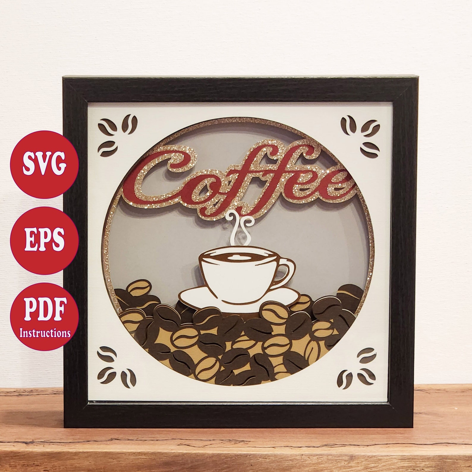Coffee Shadow Box SVG File, 3D SVG, Layered Shadow Box, Coffee Beans ...