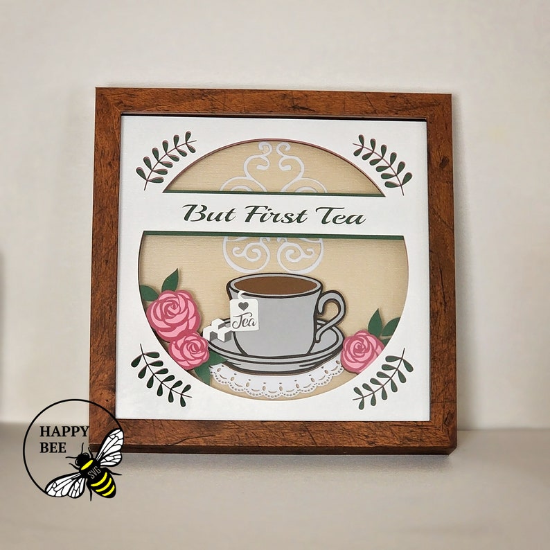 Tea Shadow Box SVG File, 3D SVG, Layered Shadow Box, Tea Cup, Tea Bag ...