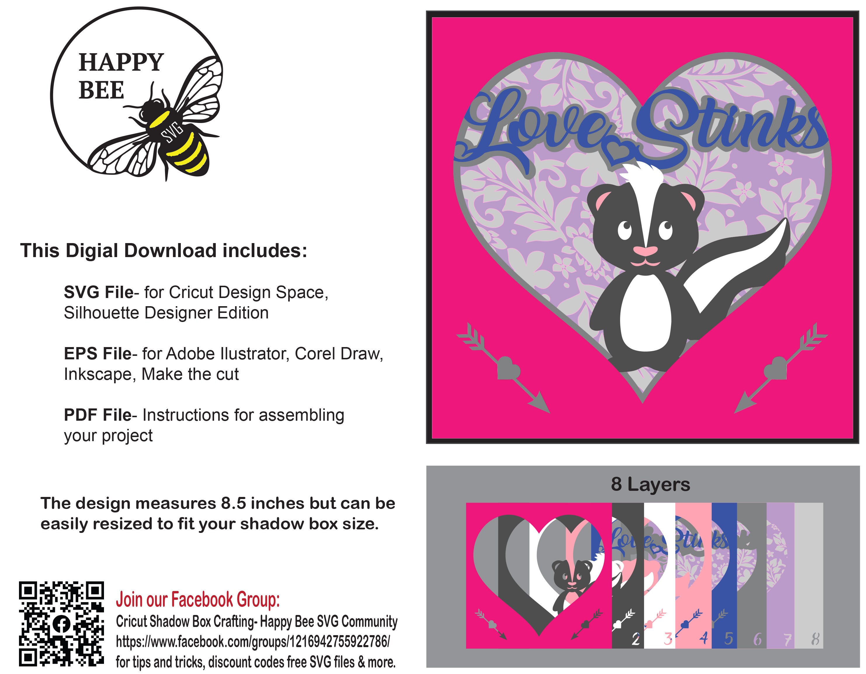 Skunk Love Stinks Shadow Box SVG File, 3D SVG, Layered Shadow Box ...