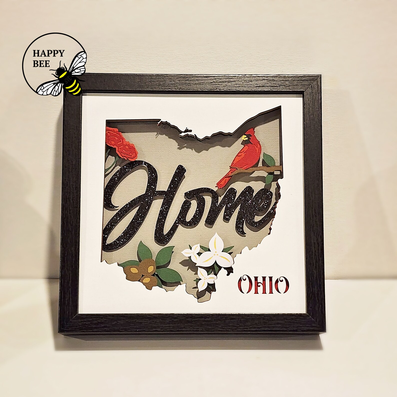 Ohio Home Shadow Box SVG File, 3D, Layered Shadow Box, Cardinal, State ...
