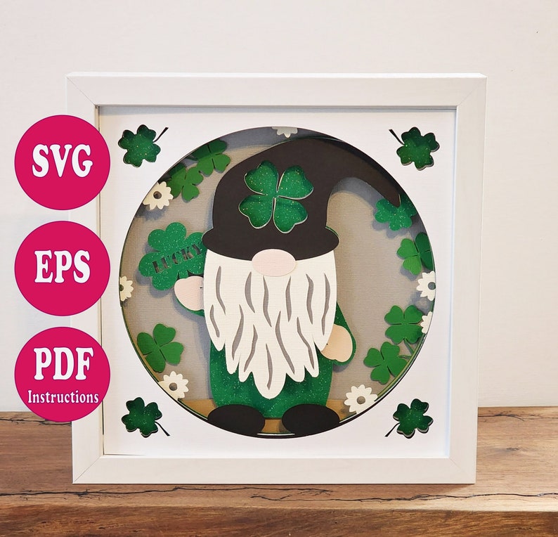 Gnome Shadow Box SVG File 3D Layered Shadow Box Shamrock - Etsy