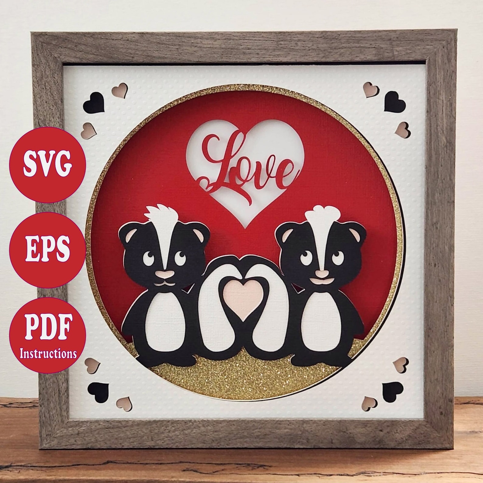 Skunk- Love Shadow Box SVG File, 3D SVG, Layered Shadow Box, Cricut ...