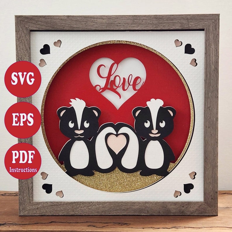 Skunk- Love Shadow Box SVG File, 3D SVG, Layered Shadow Box, Cricut ...