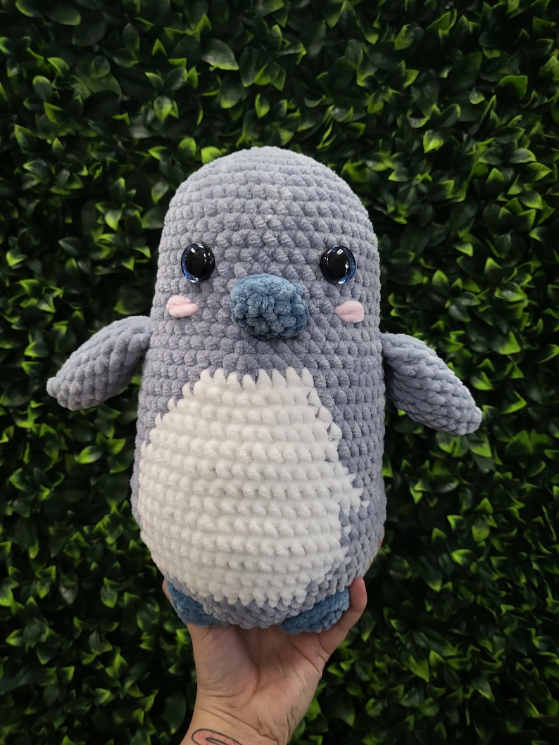 Large Handmade Crochet Blue Penguin With White Belly Amigurumi Stuffed ...