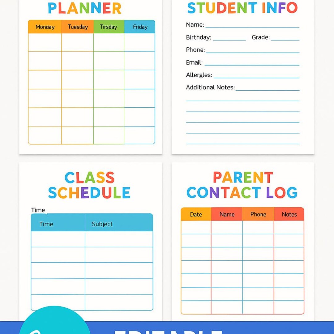 Editable Teacher Binder Printable | Weekly Planner, Class Schedule ...