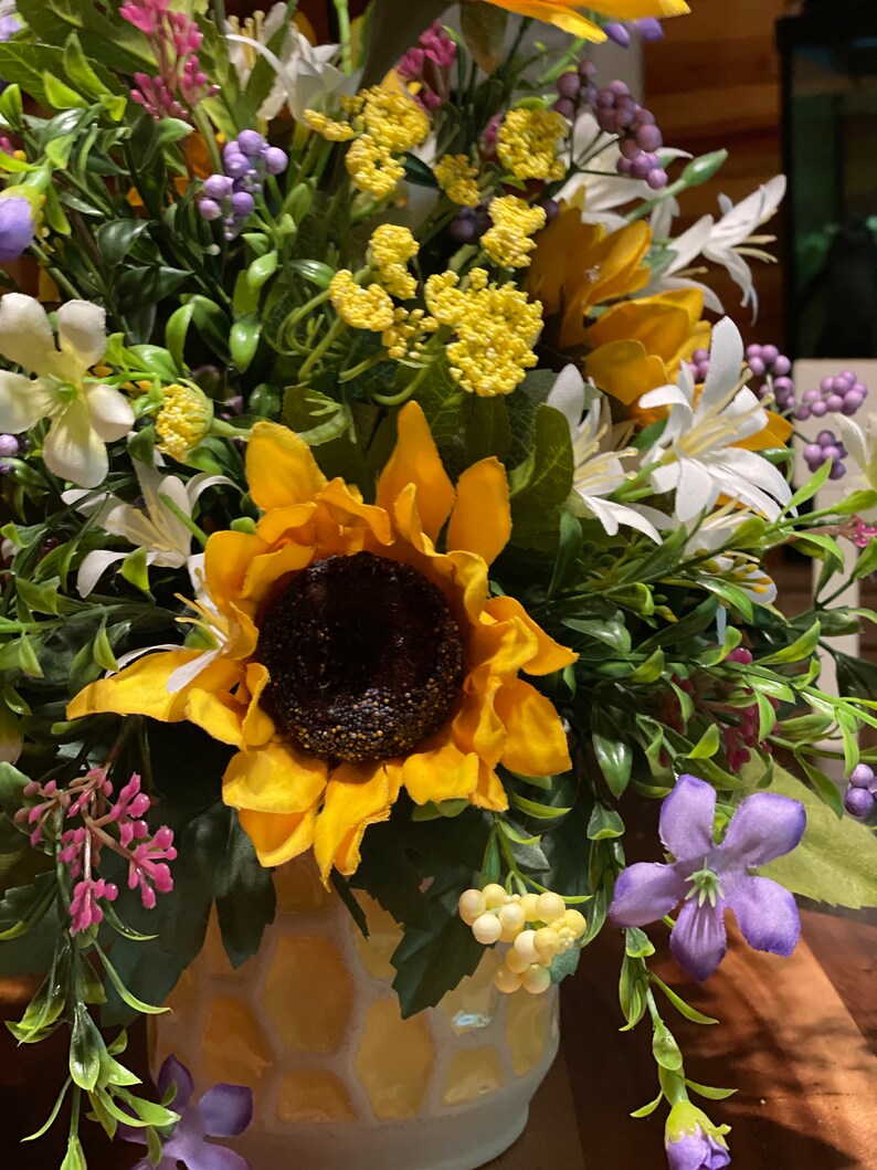 Sunflowers and Wildflowers Flower Arrangement in Yellow Honeycomb ...