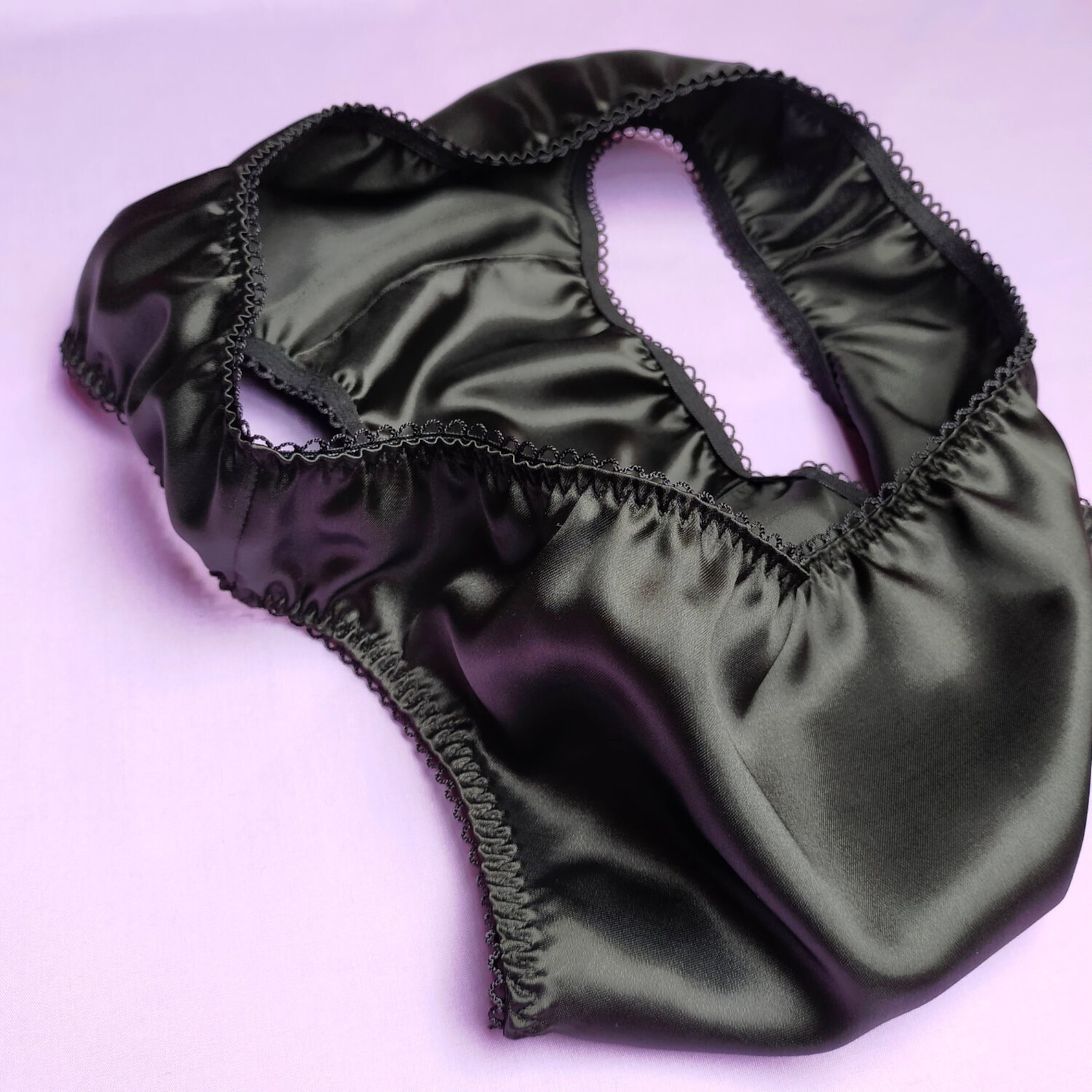 Black Satin Panties Wider Front Panties For All Genders Handmade In 5427