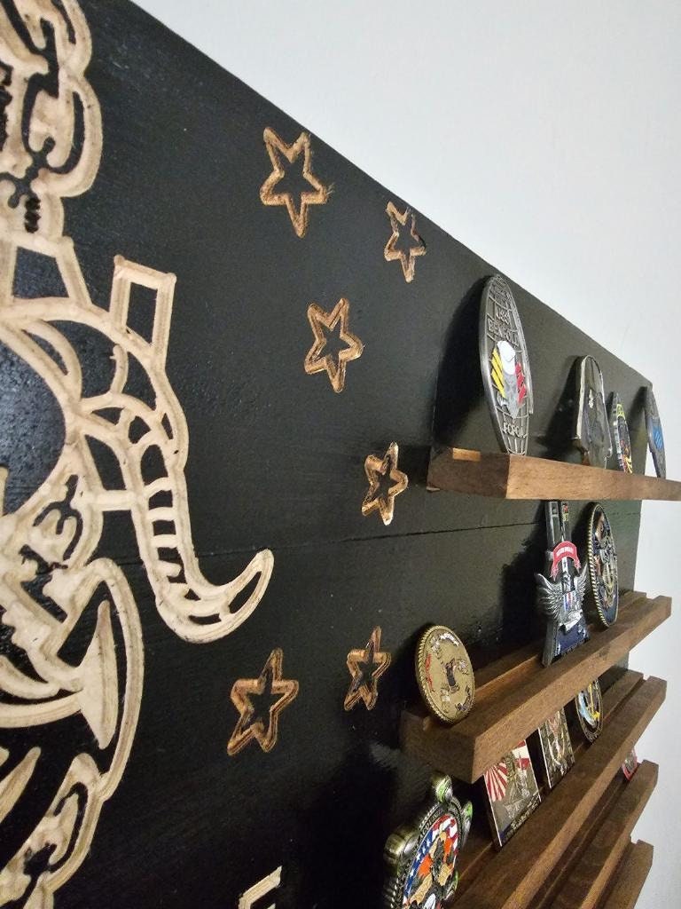 US Navy Chief Challenge Coin Display Rack: Wooden Wall Decor - Etsy