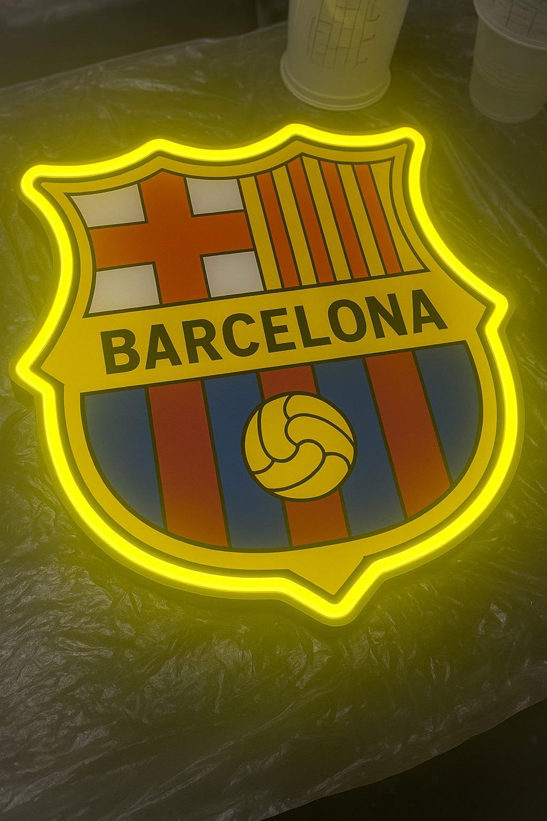 FC Barcelona Logo Print:neon Wood Wall Art-memorabilia|resin Gloss Sign ...