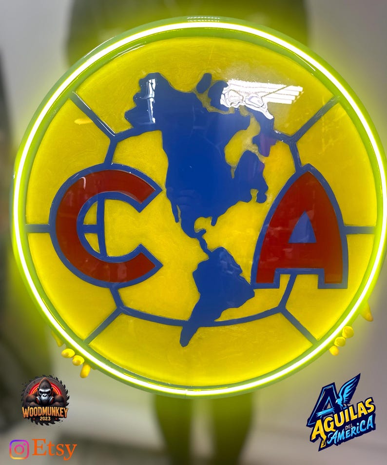 Handcrafted Club America-inspired 3D LED Sign| Resin Gloss Finish ...