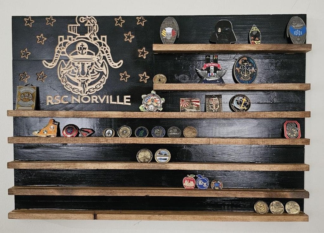 US Navy Chief Challenge Coin Display Rack: Wooden Wall Decor - Etsy