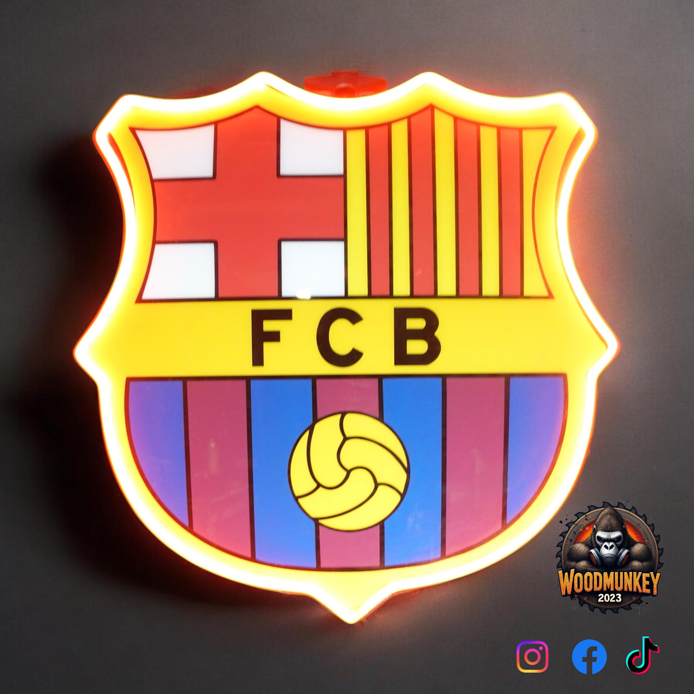 FC Barcelona Logo Print:neon Wood Wall Art-memorabilia|resin Gloss Sign ...