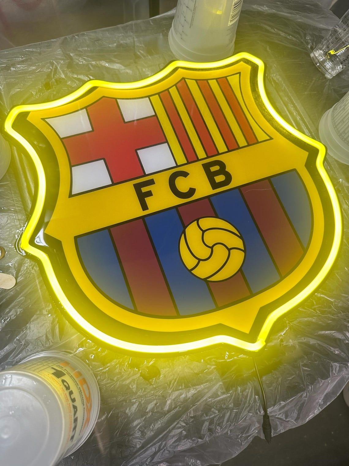 FC Barcelona Logo Print:neon Wood Wall Art-memorabilia|resin Gloss Sign ...