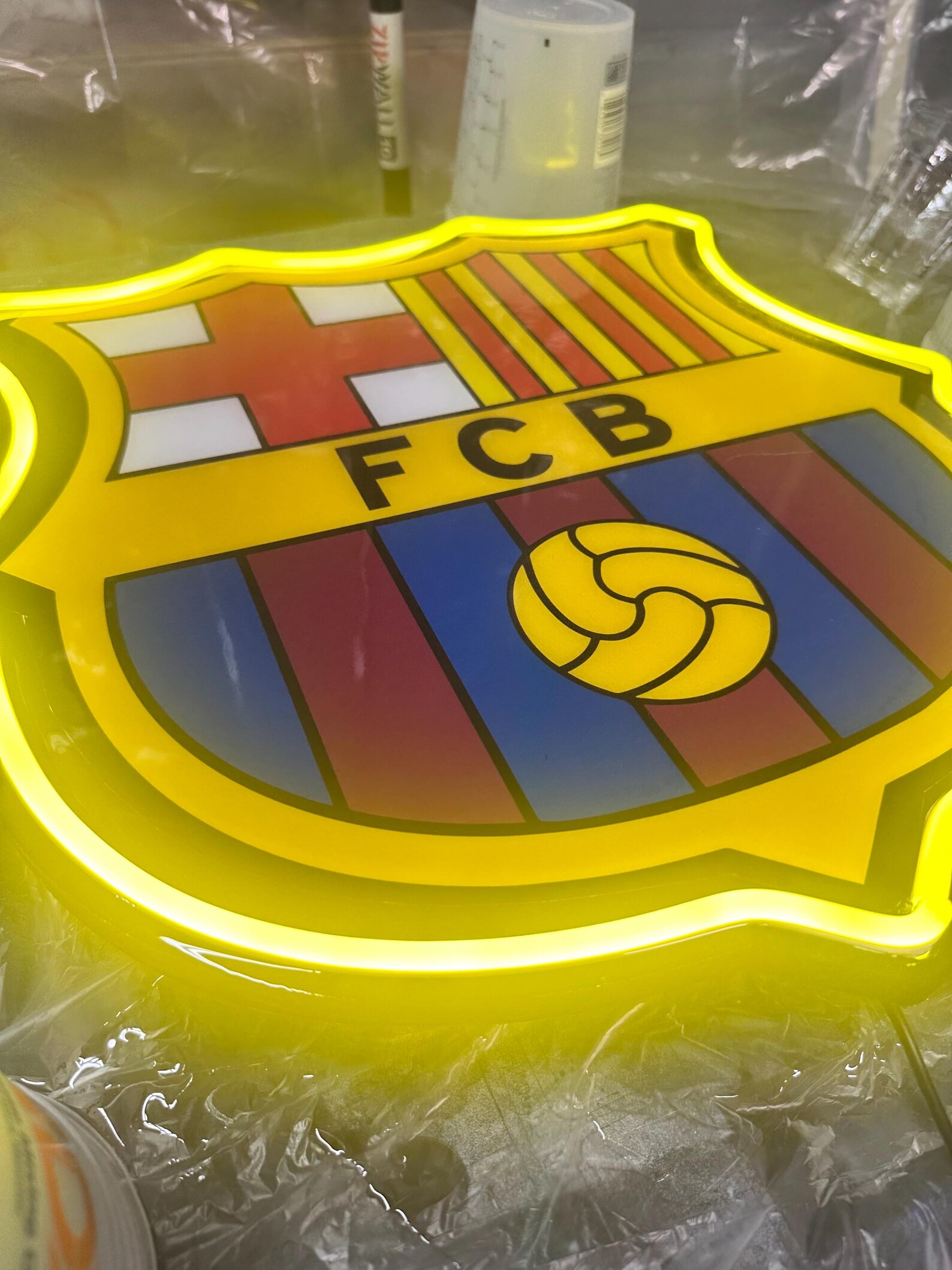 FC Barcelona Logo Print:neon Wood Wall Art-memorabilia|resin Gloss Sign ...