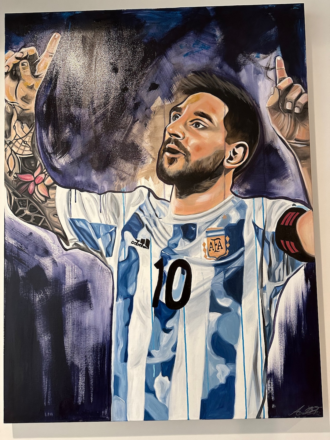 Messi ORIGINAL Oil Canvas Painting 36" X 48" W/resin Coating - Etsy