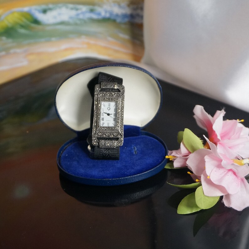 Vintage Art Deco Style Marcasite Sterling Silver Tank Watch, Women ...