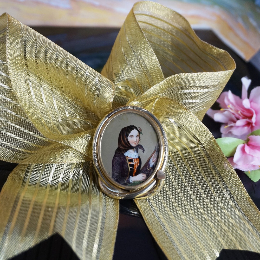 Victorian Hand Painted Portrait of a Lady Brooch, Silver and Pinchback ...