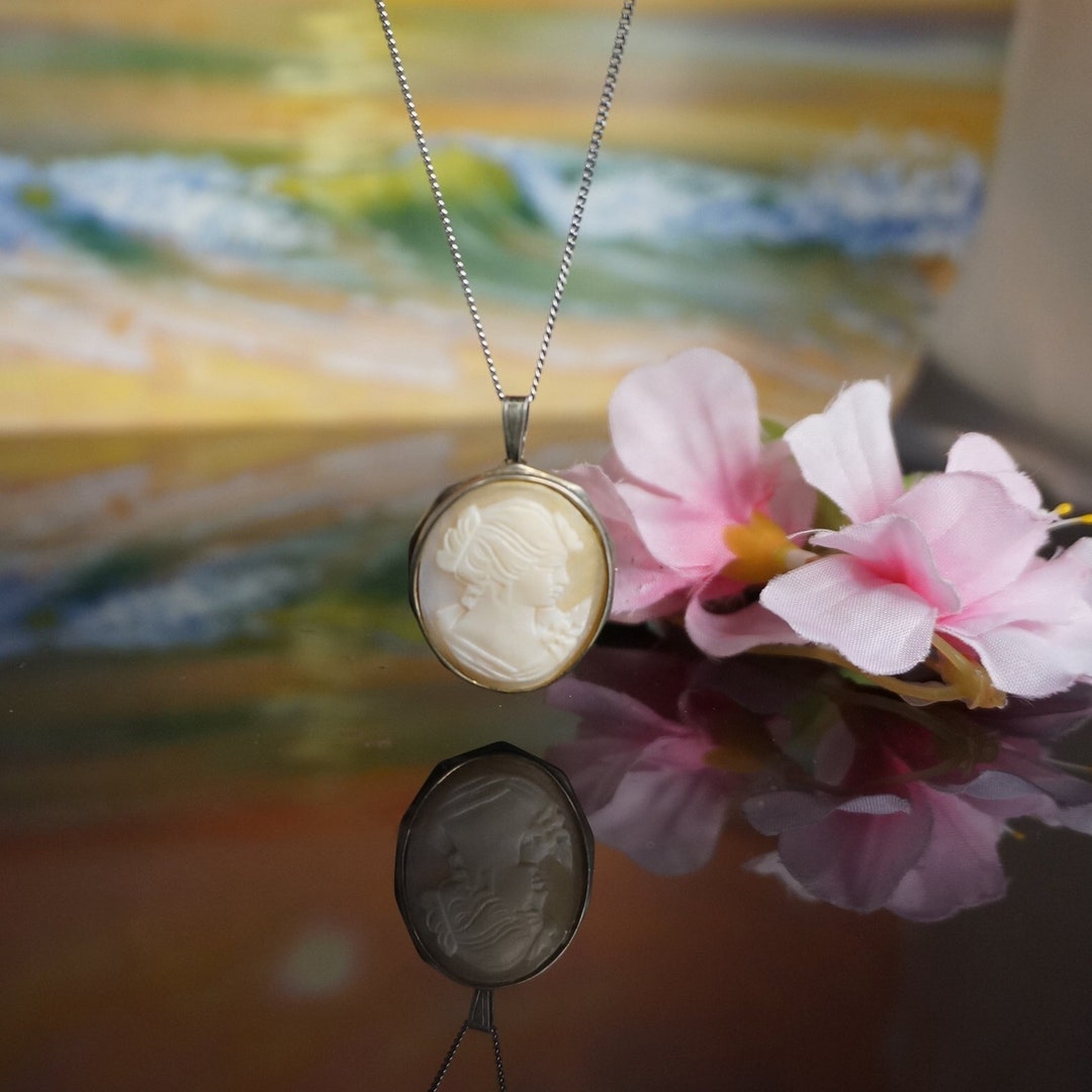 Natural Shell Cameo Pendant, Victorian Silver Cameo Pendant, Cameo With ...