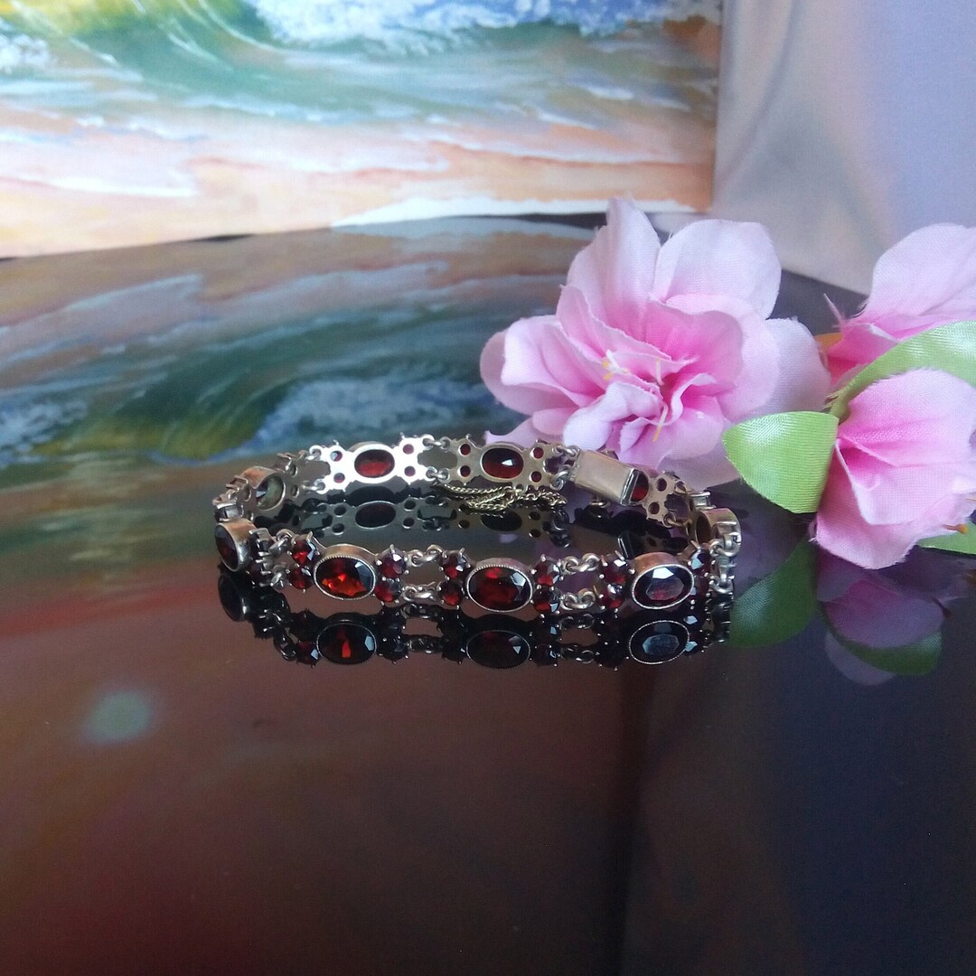 Victorian Garnet Bracelet, Vintage Silver Garnet Bracelet, ,bohemian ...