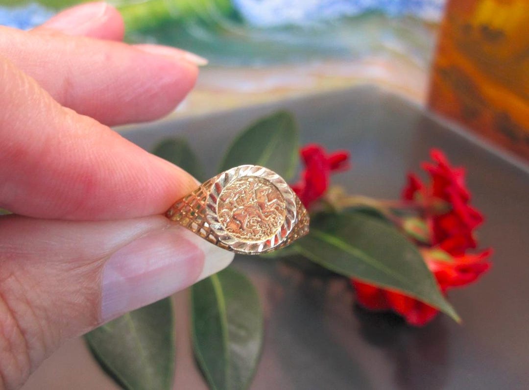 Vintage Solid Gold Coin Ring, US Size 8 3/4, GG53 - Etsy