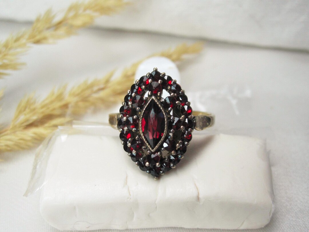 Vintage Bohemian Garnet Silver Ring, Bohemian Garnet Ring, Garnet ...