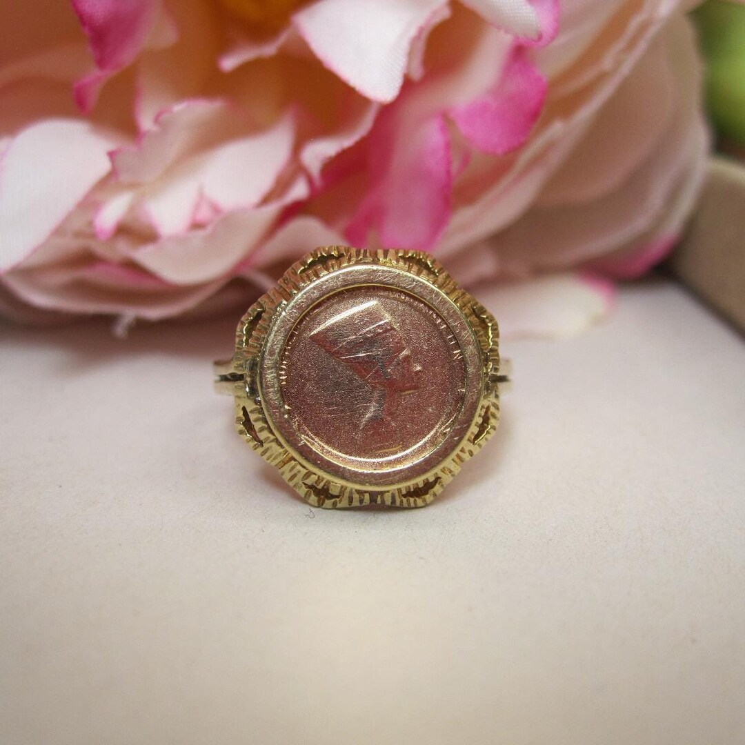 Vintage Gold Coin Ring, Coin Nefertiti Ring, 14ct Ring and 22kt Gold ...