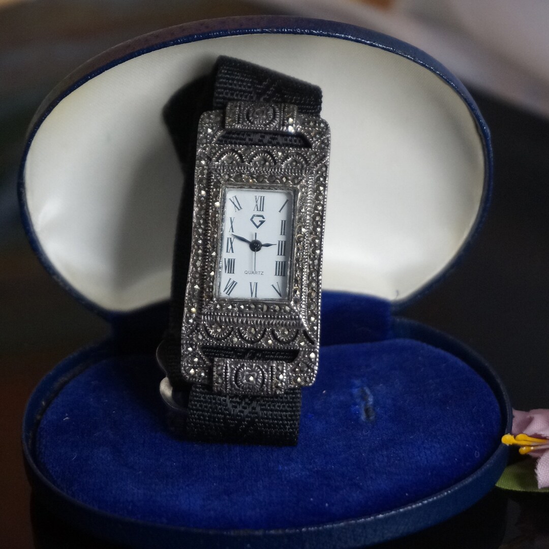Vintage Art Deco Style Marcasite Sterling Silver Tank Watch, Women ...