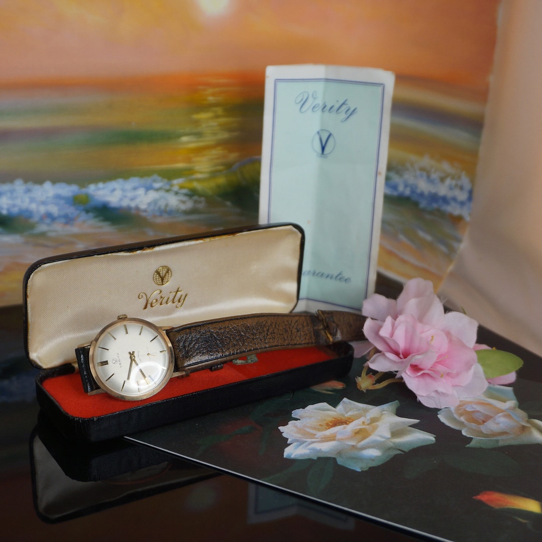 Vintage 9ct Gold Men Wrist Watch Verity Incabloc With Leather Bracelet ...