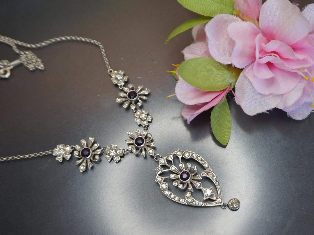 19th Century French Paste Silver Necklace, Victorian Silver Necklace ...