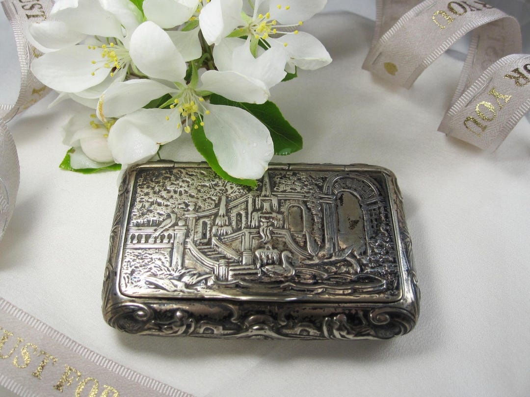 Silver Snuff Box Antique Tobacco Box, German Silver Snuff Box, Chased ...