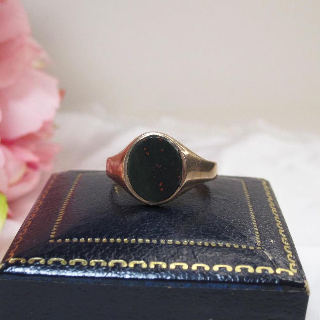 Retro 9ct Gold Signet Ring Set With a Blood Stone, Vintage Blood Stone ...