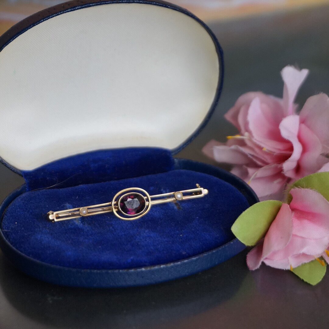Antique Victorian 14kt Gold Brooch With Amethyst Stone and Seed Pearls ...