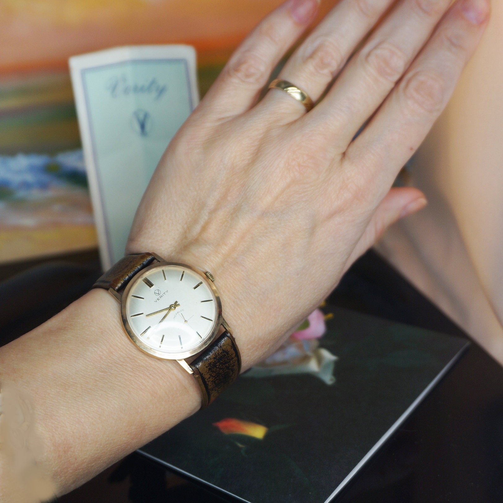 Vintage 9ct Gold Men Wrist Watch Verity Incabloc With Leather Bracelet ...