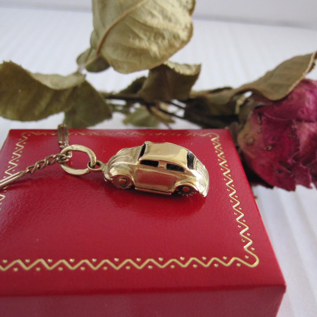 Vintage Solid Gold Car Pendant, Volkswagen Beetle, Harby With Rolling ...