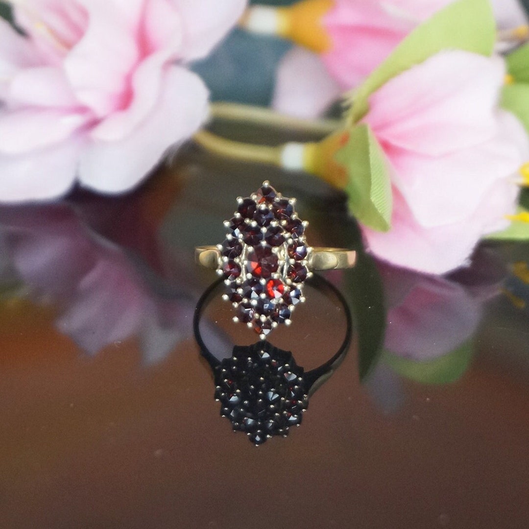 Bohemian Garnet Silver Ring, Bohemian Garnet Ring, Garnet Cluster Ring ...