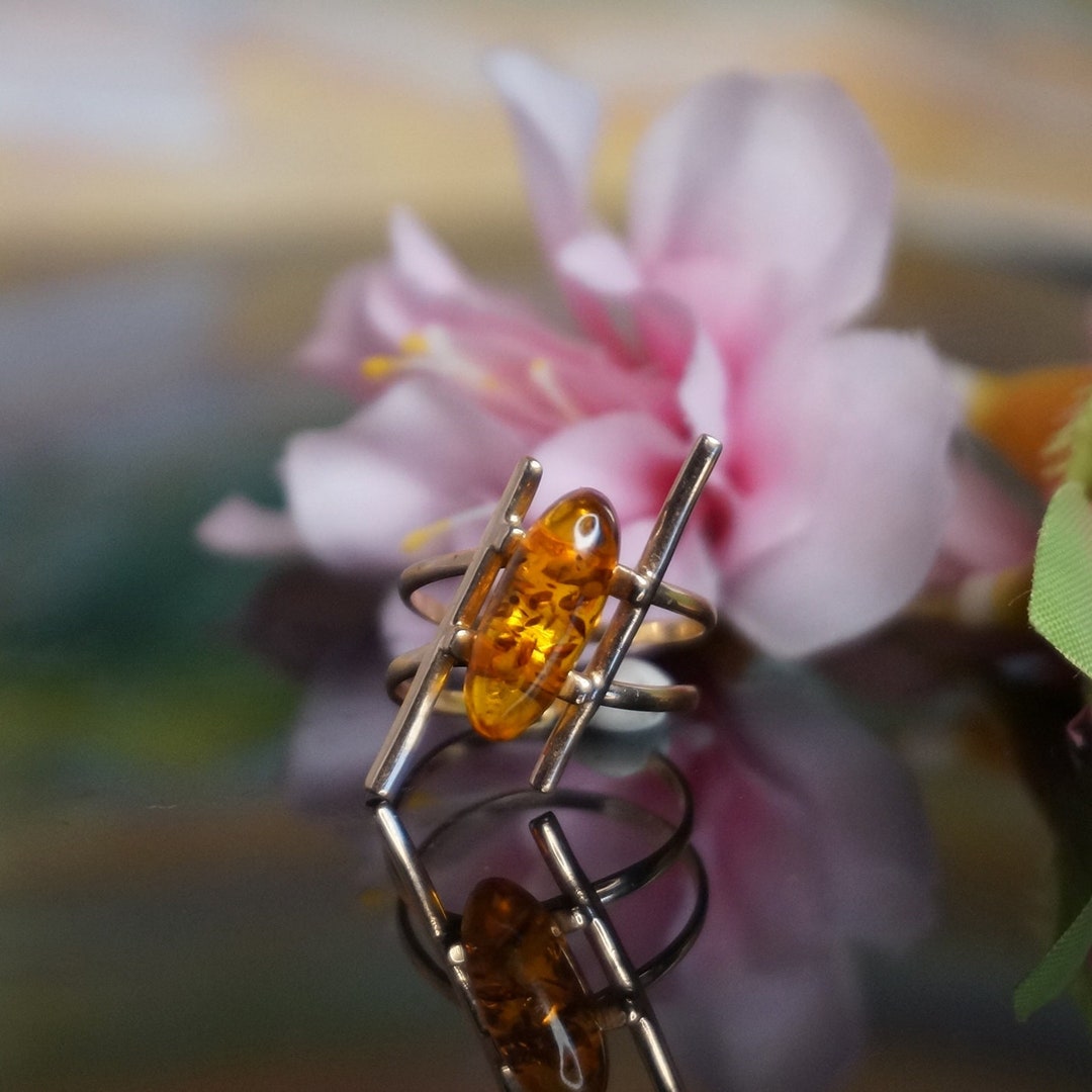 Retro 14kt Gold Amber Ring, Vintage Baltic Amber Ring, Large Amber Gold ...
