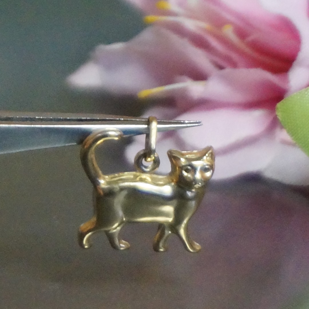 Vintage 9ct Gold Cat Charm, Puffed Gold Kitten Charm, Cat Lover Charm ...
