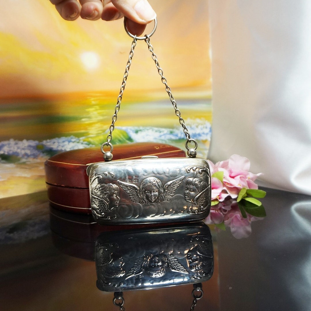 Edwardian Sterling Silver Purse, Angel Decor Evening Purse, Unique ...