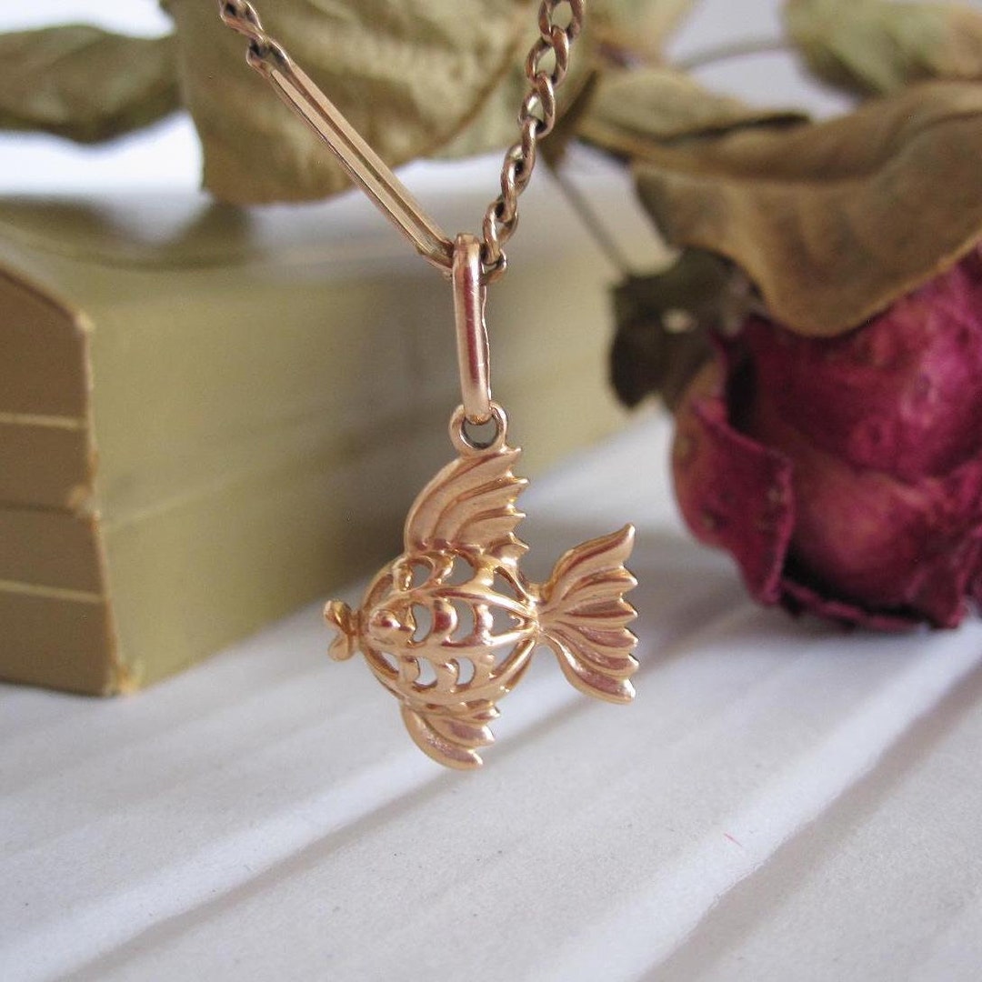 Vintage Solid Gold Fish Pendant,gold Fish Gold Charm, Fish Charm ...
